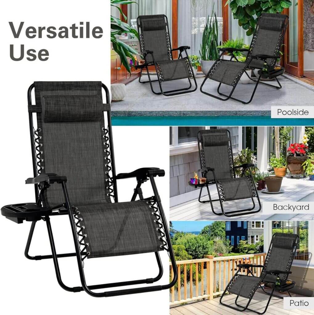 Zero Gravity Chair - Folding Reclining Chair with Pillow and Cup Holder ...